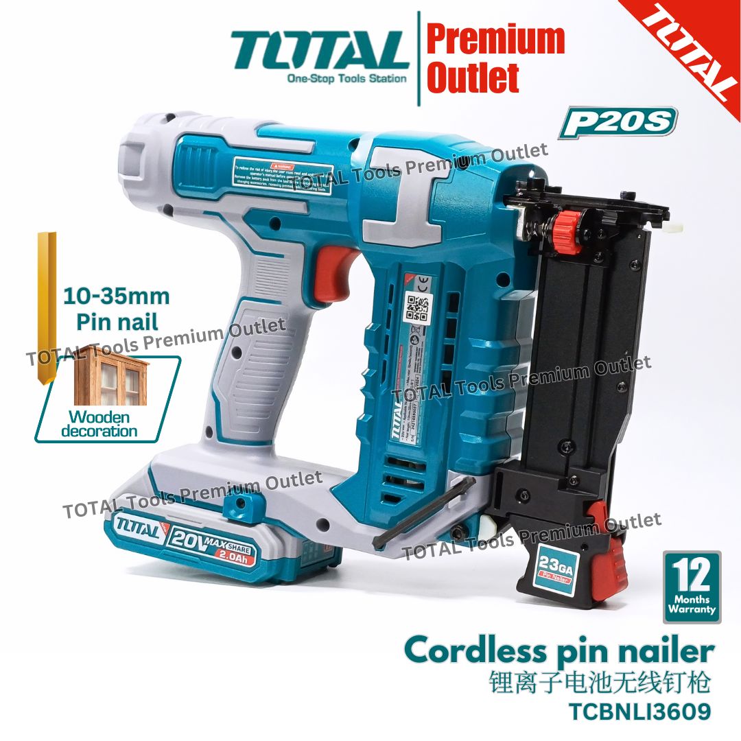 TOTAL Tools 20V Cordless (Headless pin nailer gun) 10mm~35mm 锂离子电池无线钉枪 ...