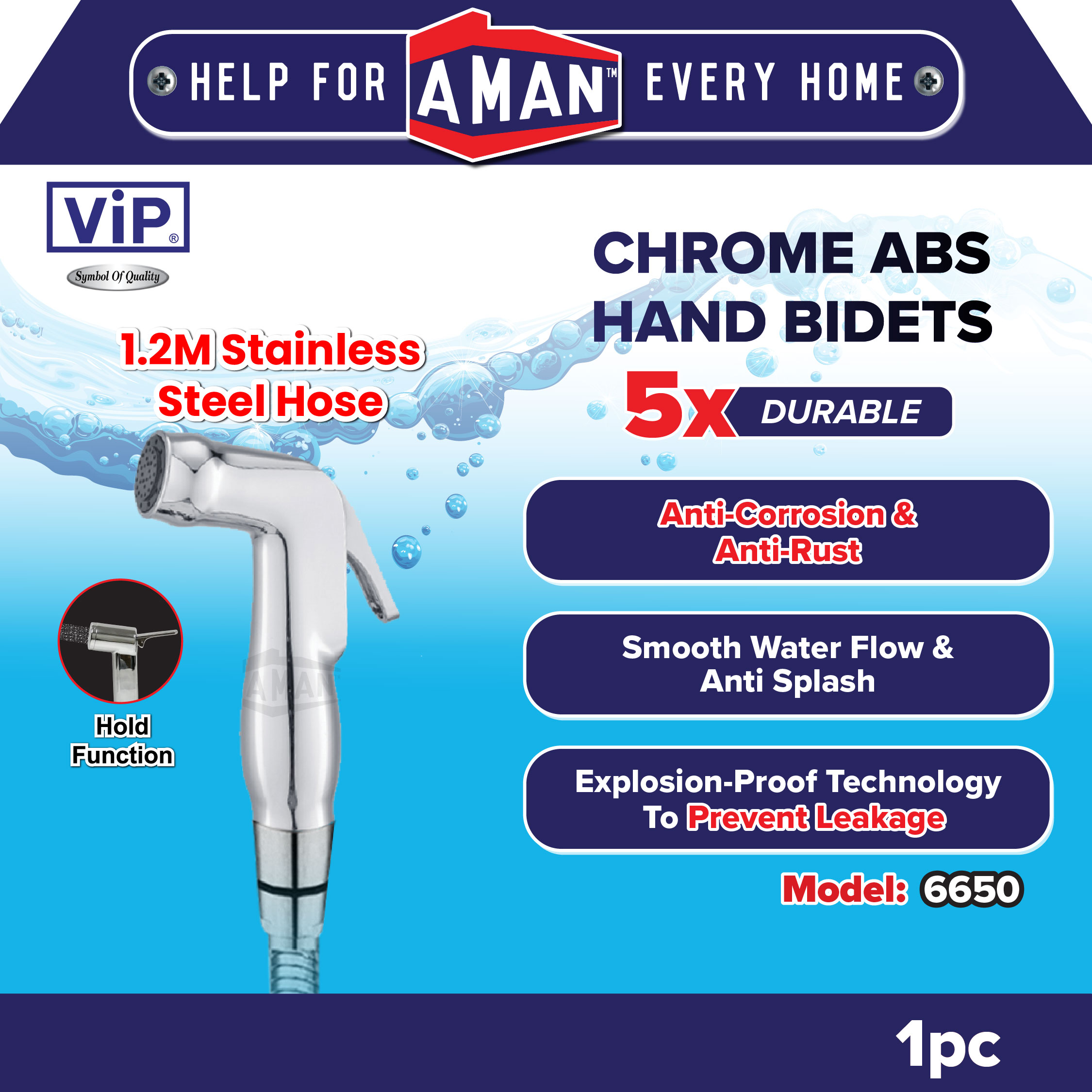 VIP 1.2m Chrome ABS Hand Bidet With Stainless Steel Hose Bidet Spray ...