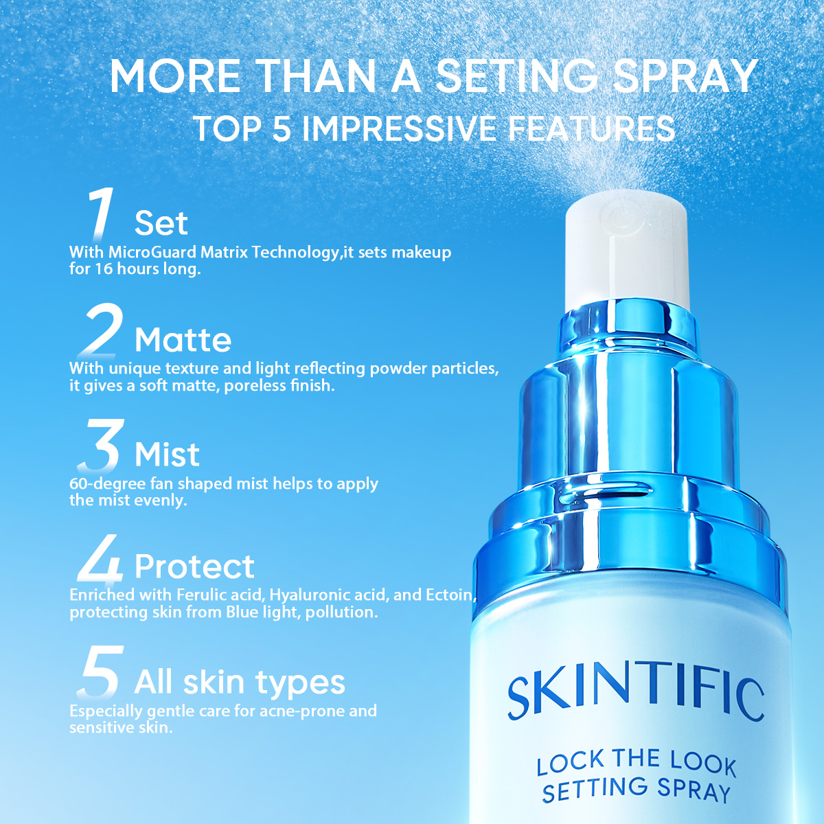 SKINTIFIC Matte Setting Spray 80ml Long-Lasting Oil Control Face Make ...