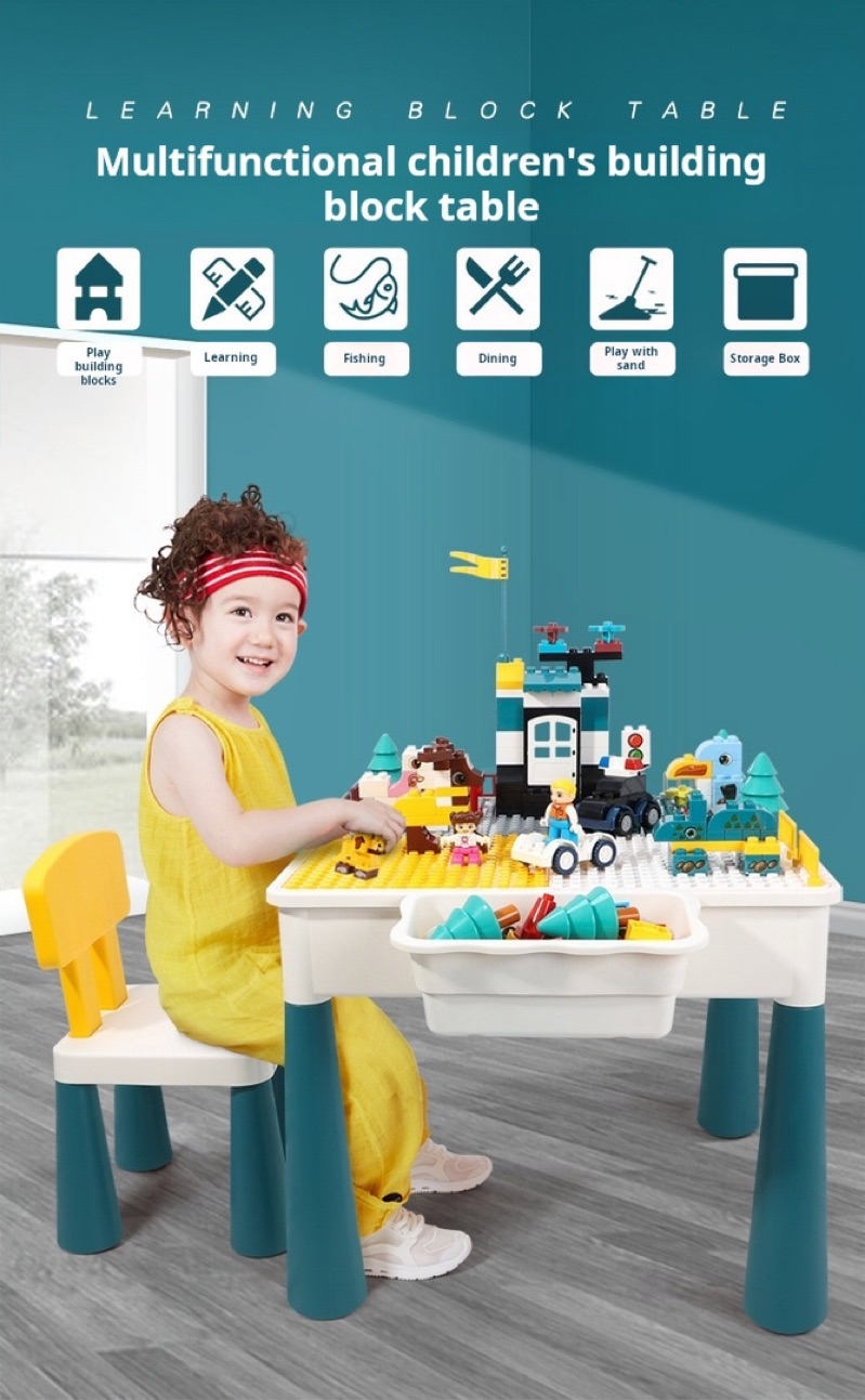 EXTRA LARGE Kids Multifunctional Table Building Blocks Learning Desk ...