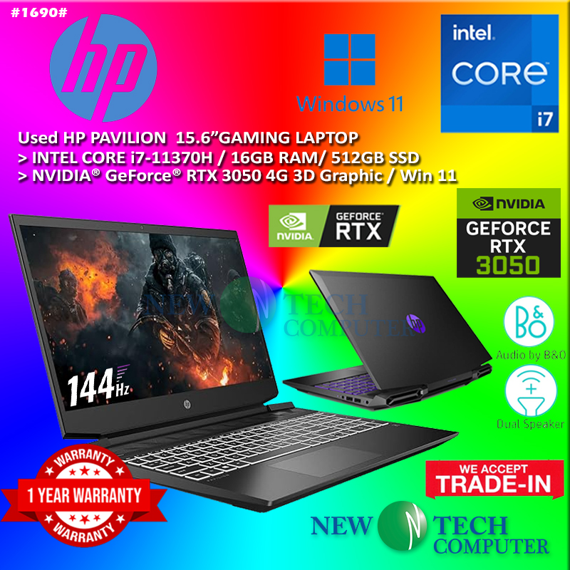 #1690 Used HP Pavilion Gaming Laptop Intel Core i7-11370H 16GB 512GB ...