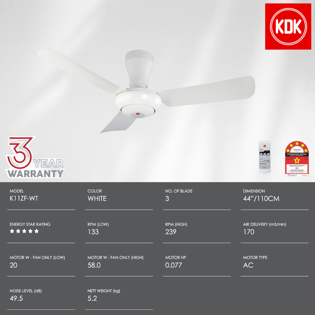 KDK K11Z1 (44"/110cm) / DESIGNER (42''/105cm) Baby Fan Series Ceiling ...