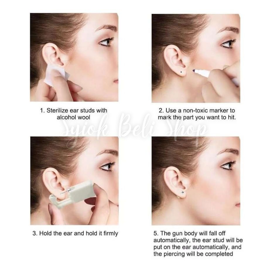 No Pain Ear Piercing Piercer Tools Tindik Telinga Free Alcohol Pad ...