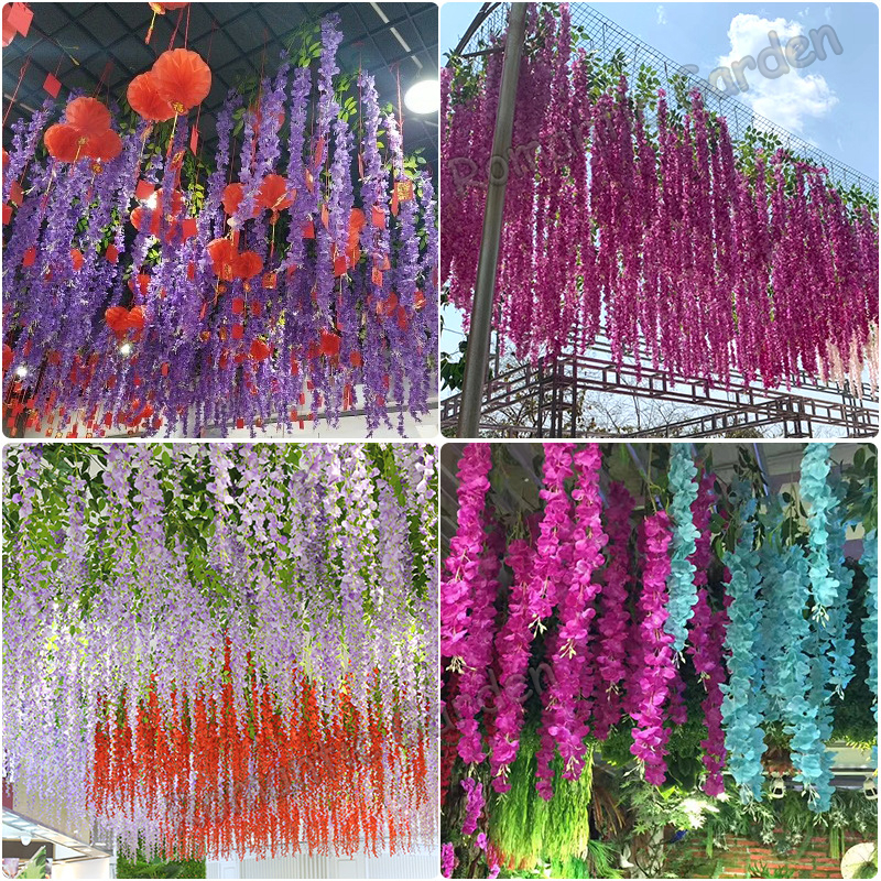 3 Branches Wisteria Artificial Flowers With Leaves Ratta Hanging ...