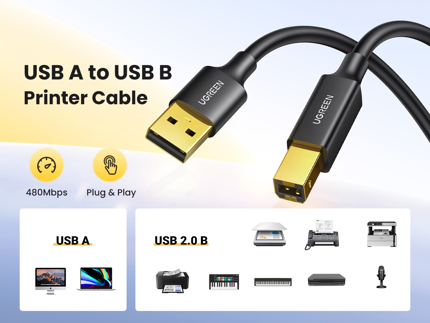 UGREEN (US135) USB 2.0 AM TO BM PRINTER CABLE (2M) | Shopee Malaysia
