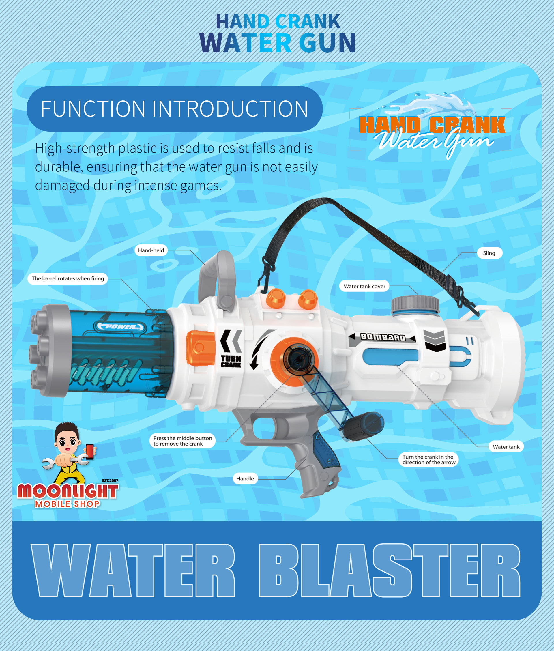 Water Gun XD36 Blaster Hand Crank Burst Guns Swimming Pool Toys Kids ...