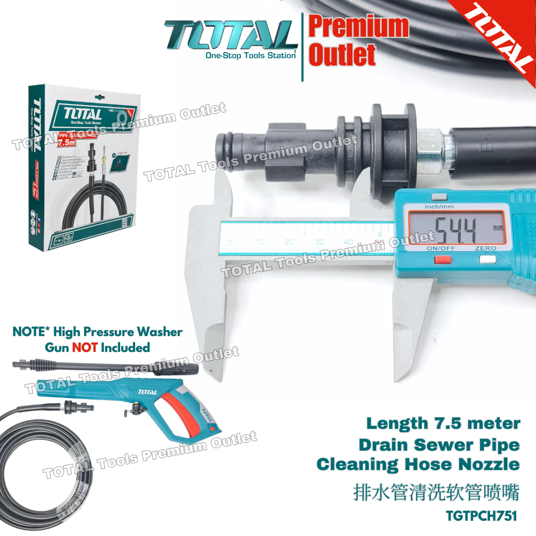 TOTAL Tools 7.5M Drain Sewer Pipe Cleaning Hose Nozzle for TOTAL Tools ...