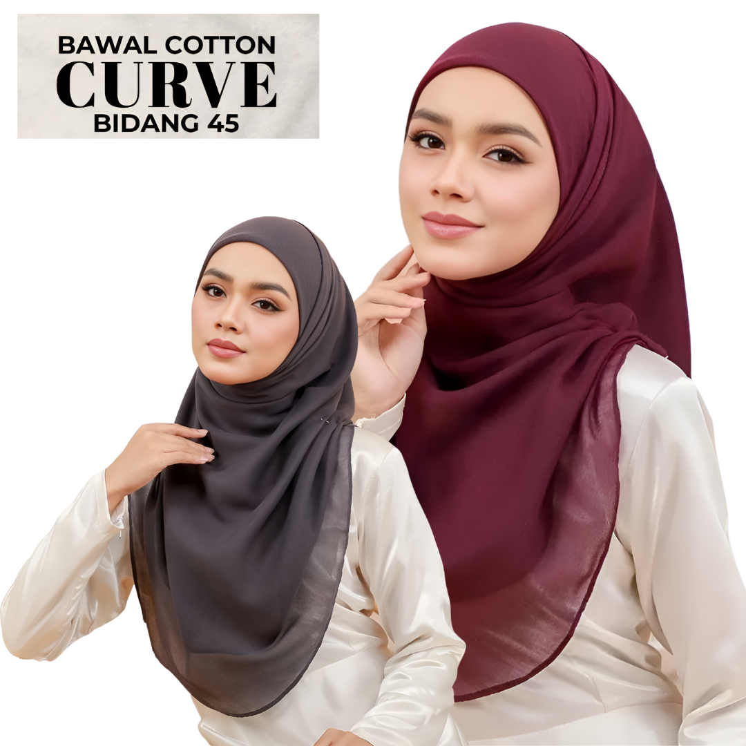 Tudung Bawal Cotton Curve Ruffle Plain Bawal Sulam Bidang 45 (Ready ...