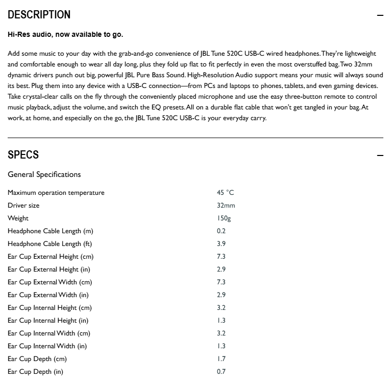 JBL Tune 520C USB-C Hi-Res Wired On-Ear Headphones | High Res Pure Bass ...