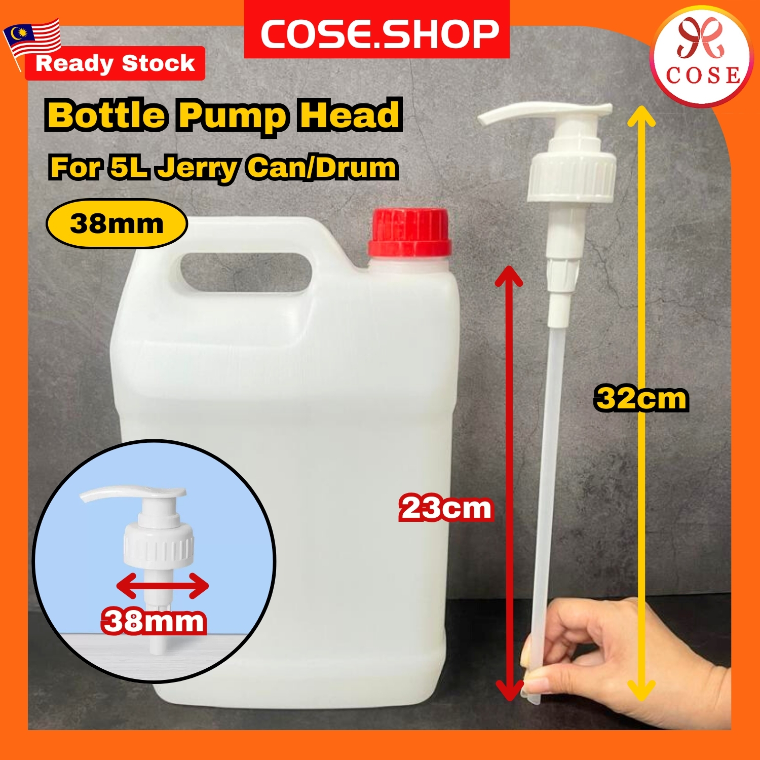 COSE 5 Liter Pump 5L/10L HDPE Bottle Pump 38mm/45mm Pum Tong Air Jerry Can Pump Head Pump ...