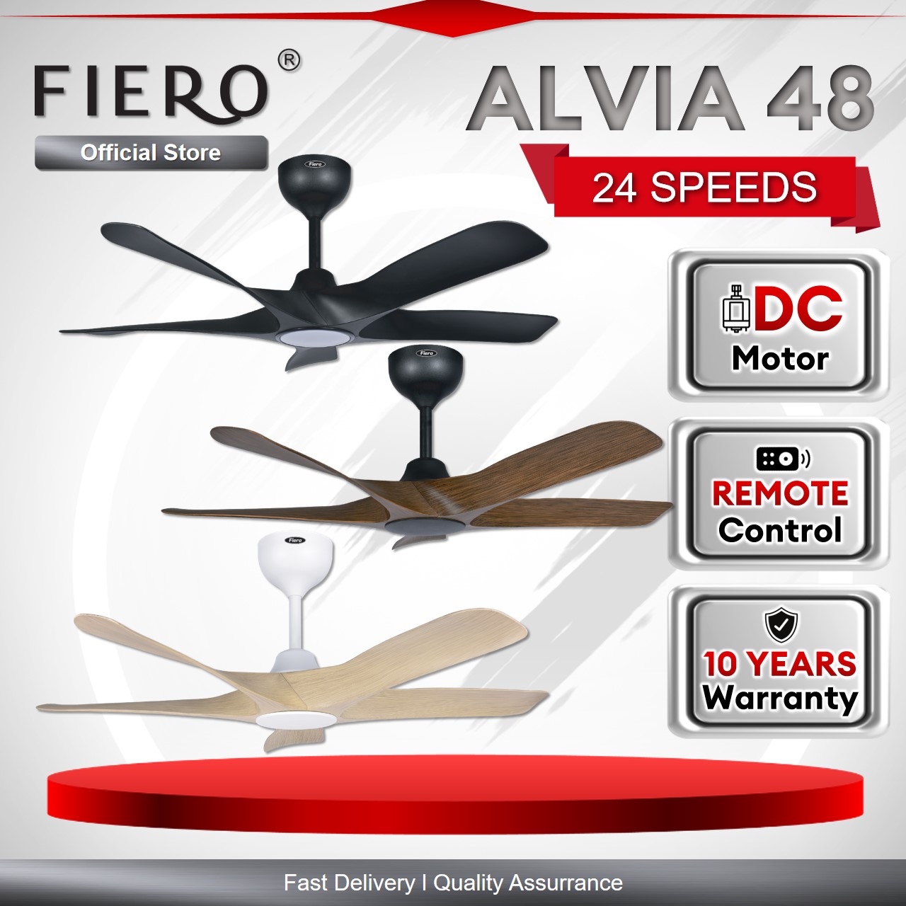Fiero ALVIA / ALVIA LED 5 Blades DC Motor Ceiling Fan with 24 Speeds Remote Control - Black ...