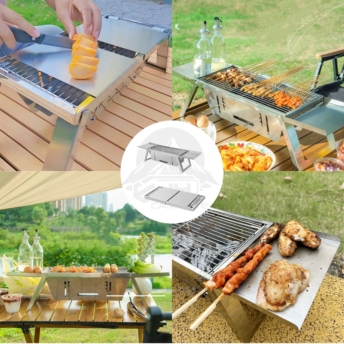Portable Camping Stainless BBQ Grill Outdoor Barbecue Charcoal Grill ...