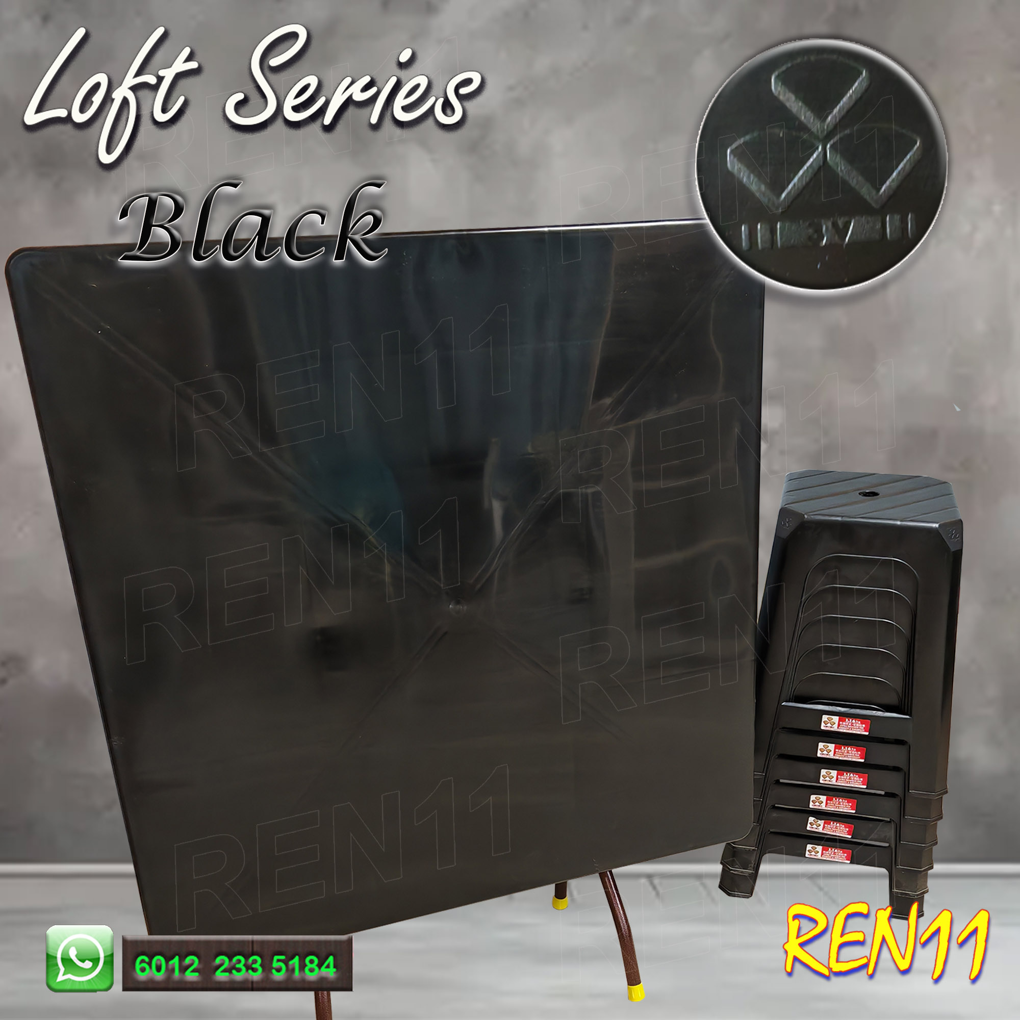 Black 3V Square Foldable Plastic Table - Grad A Original with Logo ...