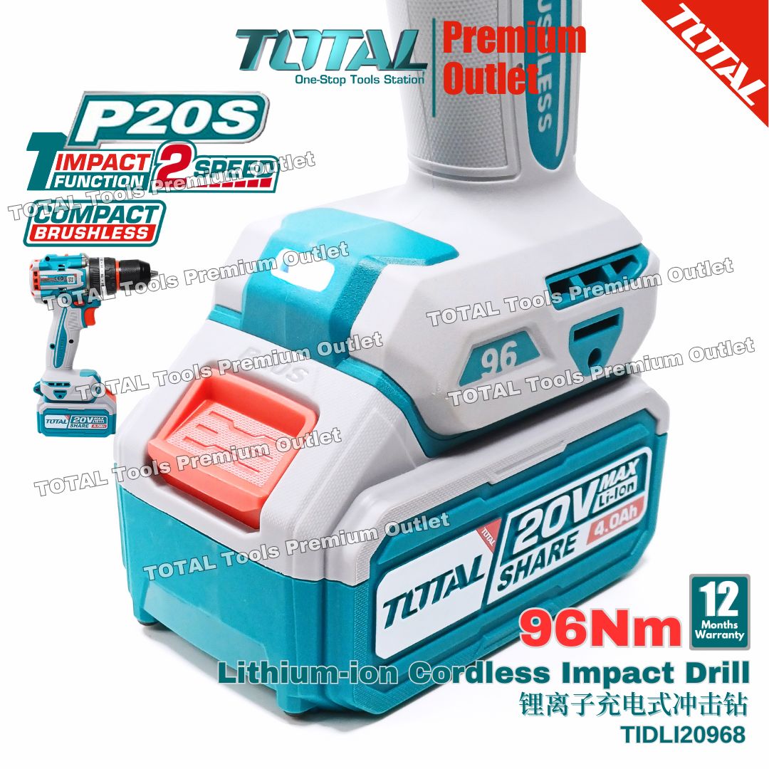 TOTAL Tools 96Nm Compact BL motor Cordless Impact Drill Metal Chuck ∅0. ...