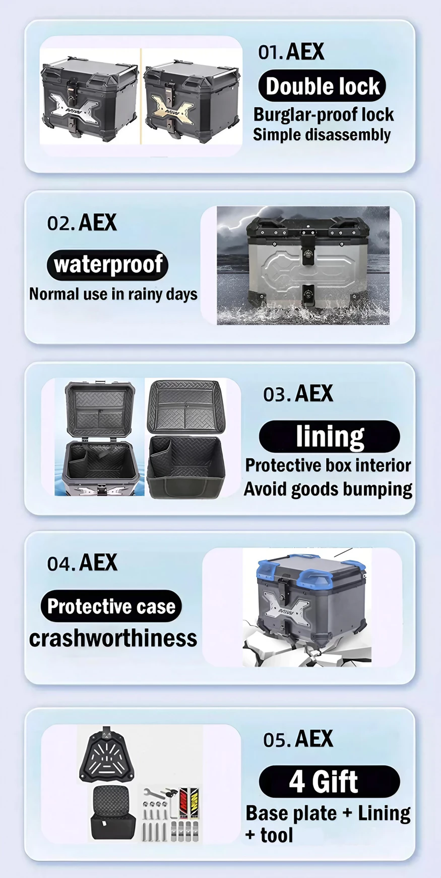[50% discount]AENXRD Top Box Motorcycle Box 45L Givi Box Motorcycle With Base Plate alloy top ...