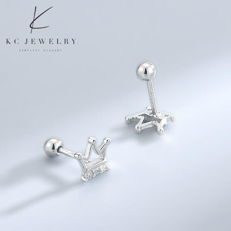 KC Jewelry S925 Silver WhiteGold Plated Diamond Queen Crown Stud ...