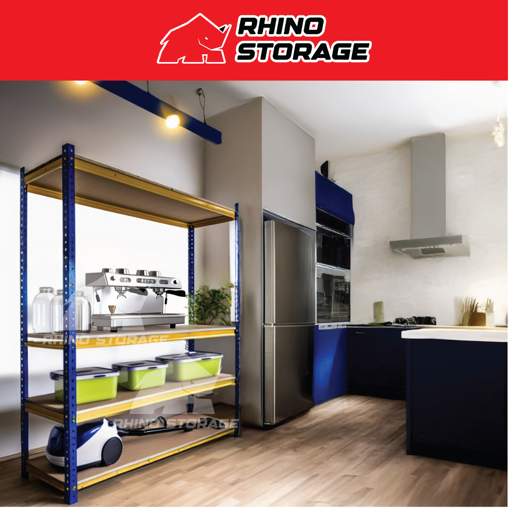 Rhino Storage Heavy Duty Rack Yellow Blue 4 Level Boltless Rack Rak ...