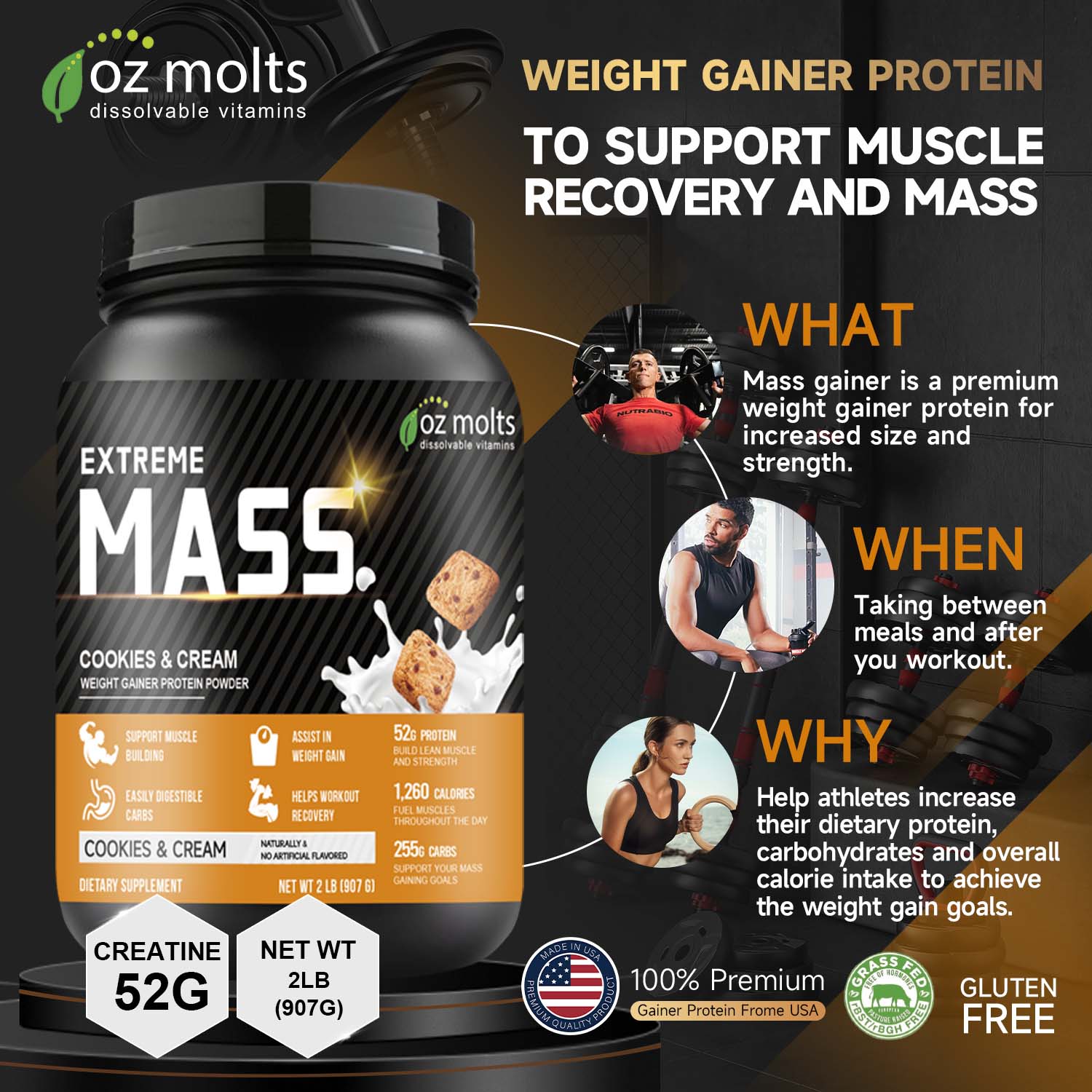 Ozmolts MASS Powder Muscle Building Mass Protein Powder Supplement ...