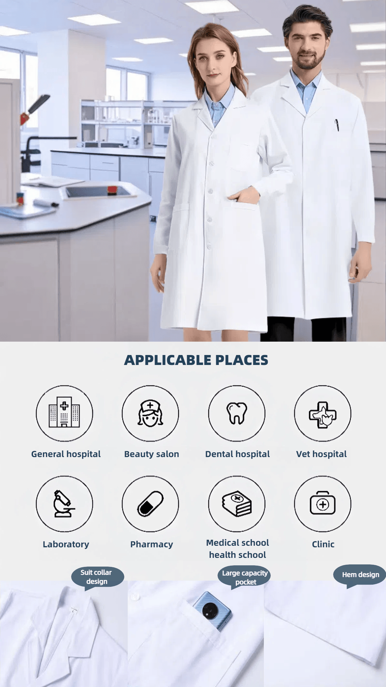 【Best quality】 Lab Coat White Coat Long Sleeve Doctor uniform Doc coat ...