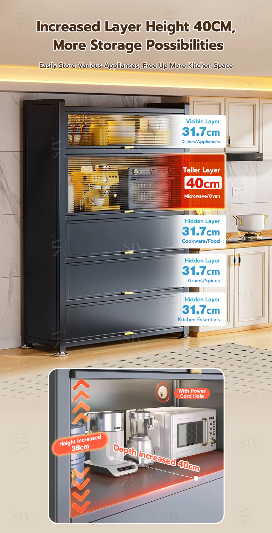 SIV Kitchen Cabinet Rack Shelves Microwave Oven Kitchen Storage Racks ...