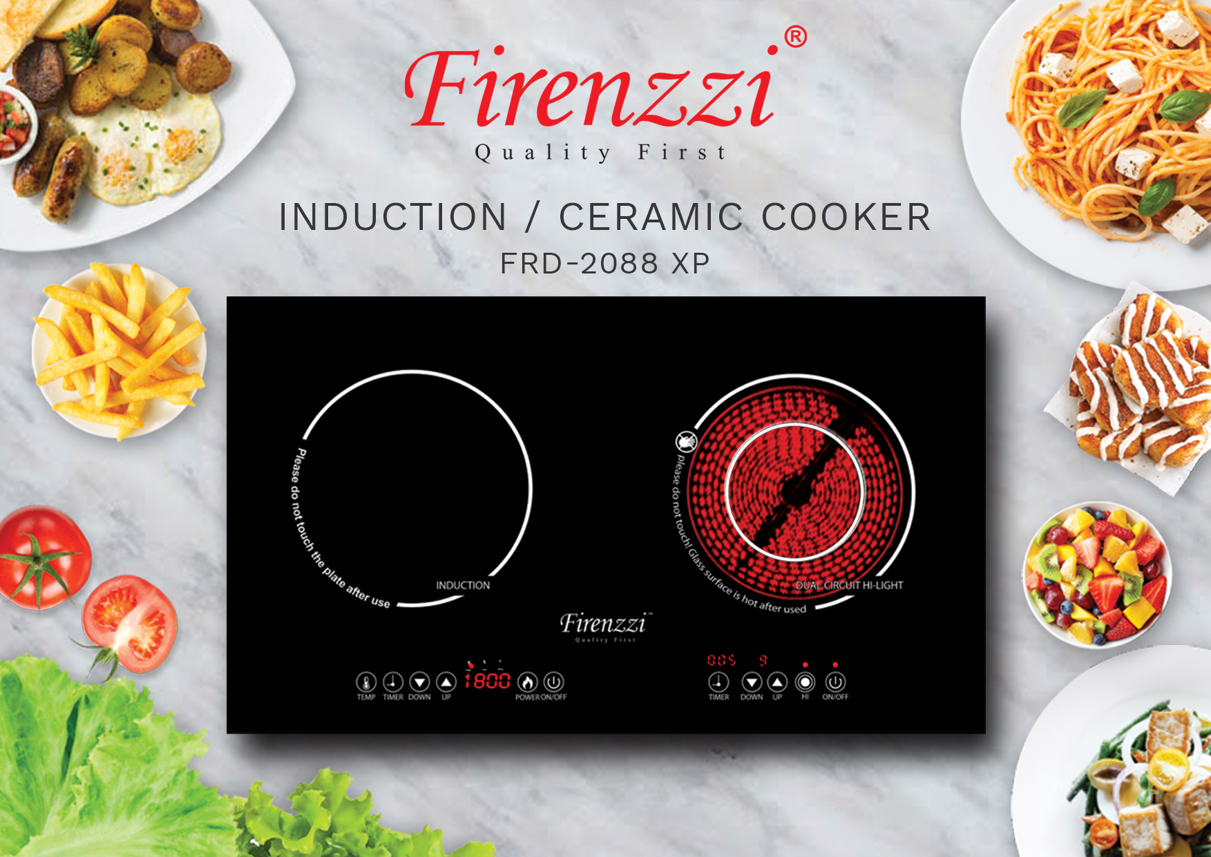 (Free BasicInstall) Firenzzi 73cm FRD-2088XP Induction / Ceramic 1800W ...