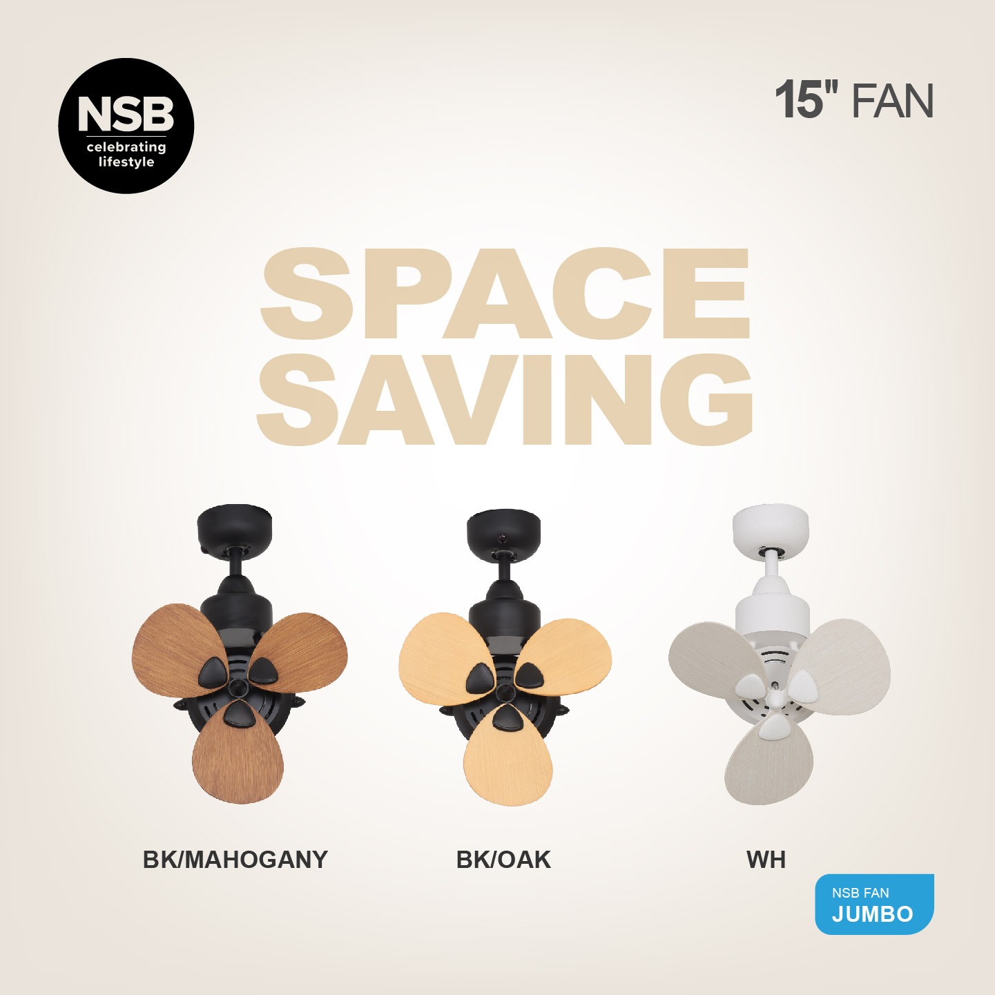 NSB JUMBO NSB BIANCA15" Small Mini Corner Ceiling Wall Fan Remote Swing ...