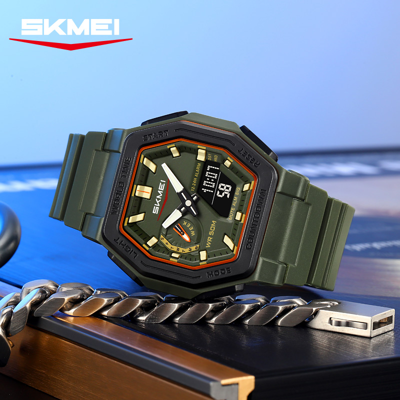 SKMEI 2438 World Time 5 Alarm Waterproof Men Women Dual Time Sport ...