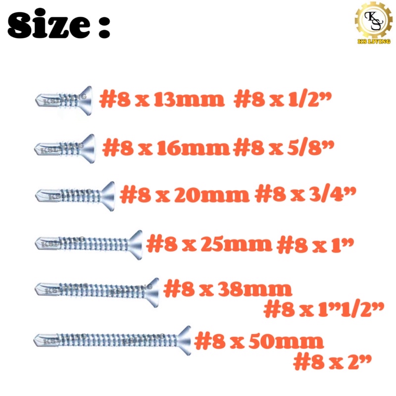 Kim.S [1 Box] Heavy Duty SD-Flat Self Driling Screw Flat Head Sheet ...
