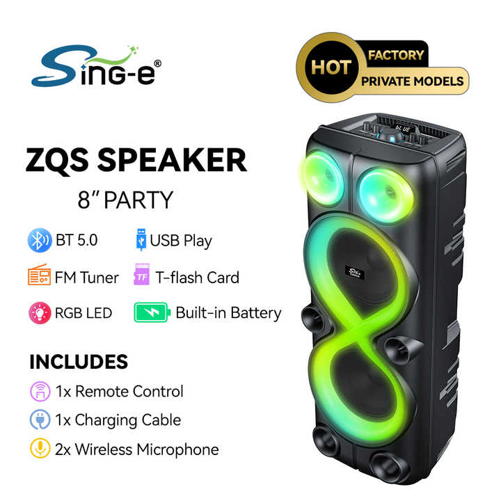 ZQS 8238 Wireless Bluetooth party speaker Super Bass 40W 8-inch*2 speaker RGB lights with two ...