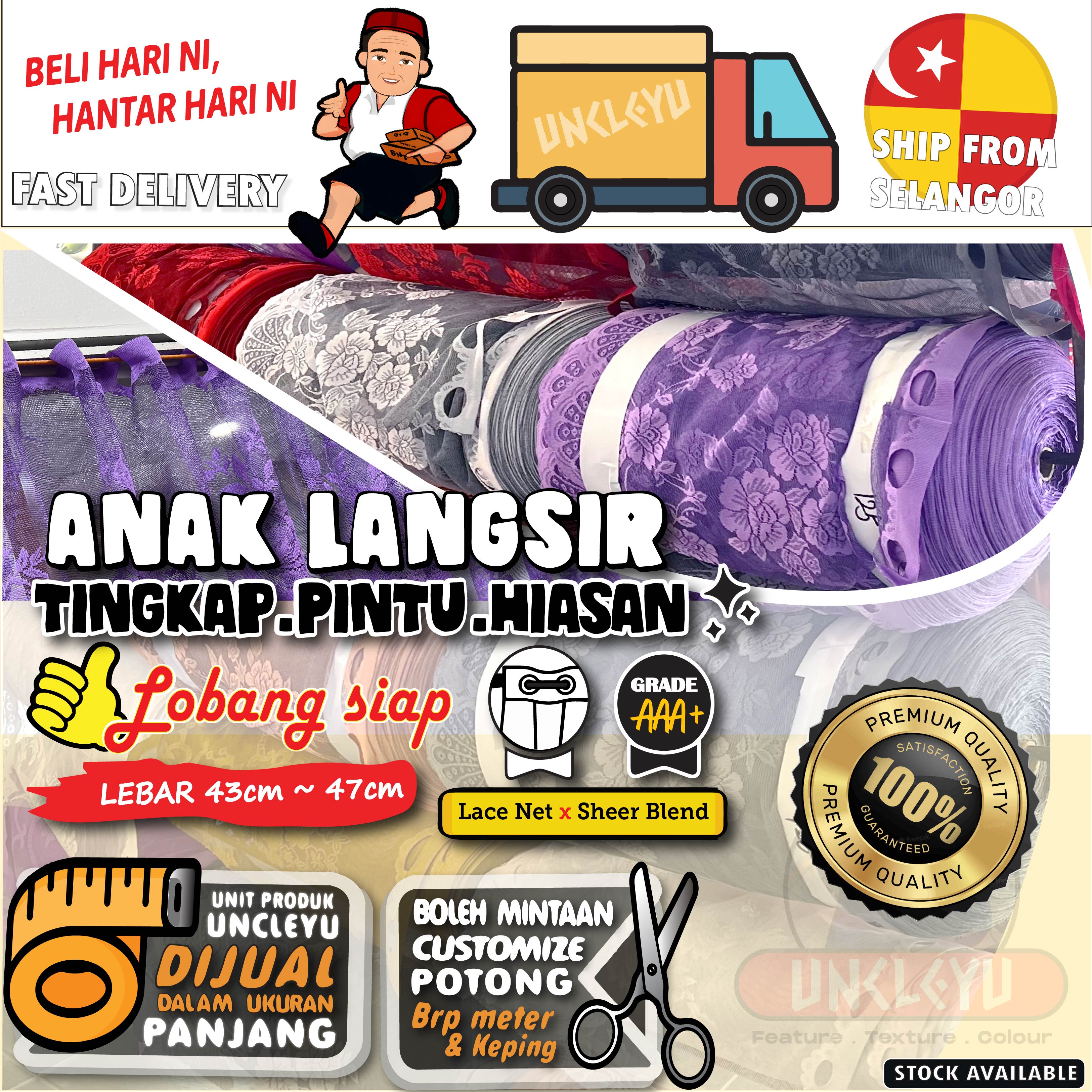Anak Langsir Tingkap & Pintu/Langsir Labuh Pendek/Dah Siap Lobang/Lebar ...