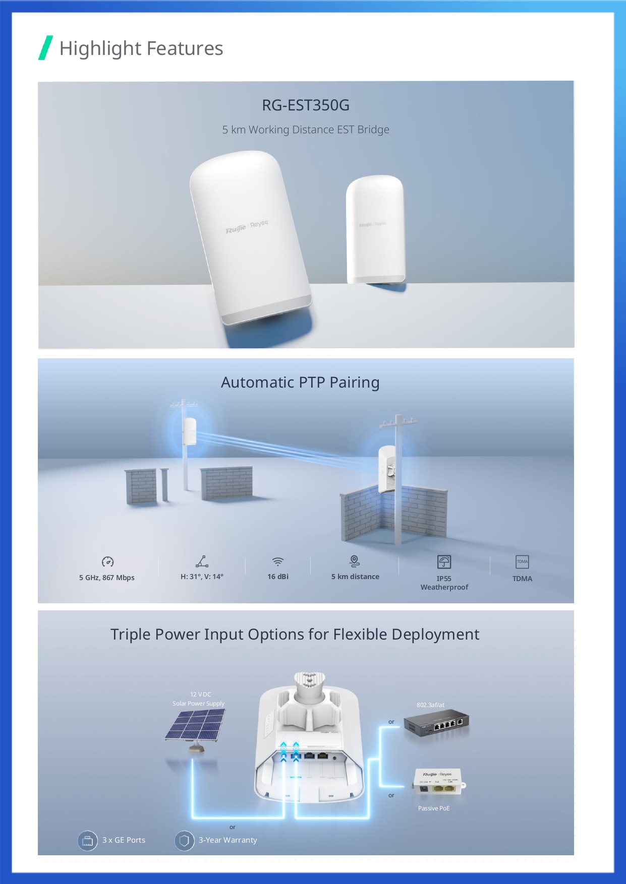 RUIJIE 5GHz wireless bridge, max 867Mbps wireless rate EST350G | Shopee ...
