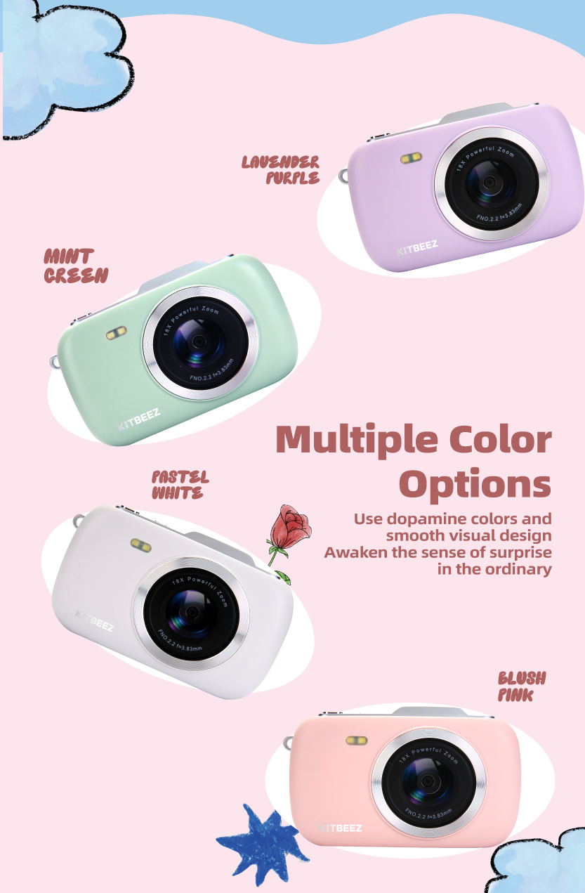 KiTBEEZ KF-3 Macaron CCD Camera 64MP 4K HD Vlog Cam - 18X Zoom, Multi ...