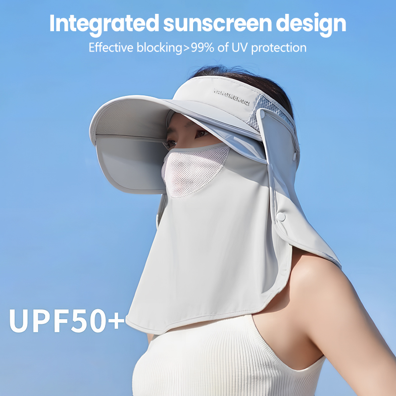 Sun Hat With Face Mask Travel Sunscreen Hat Big Brim Empty Top Anti ...