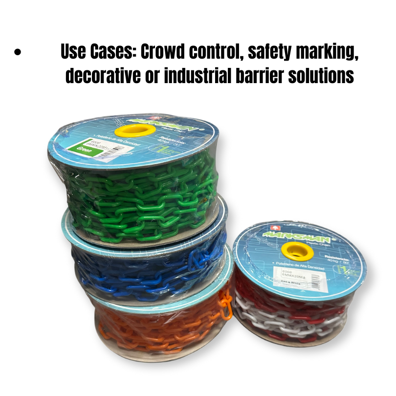 [1 Roll] MARKSMAN 6mm / 8mm x 20m Safety PVC Plastic Chain Barricade ...