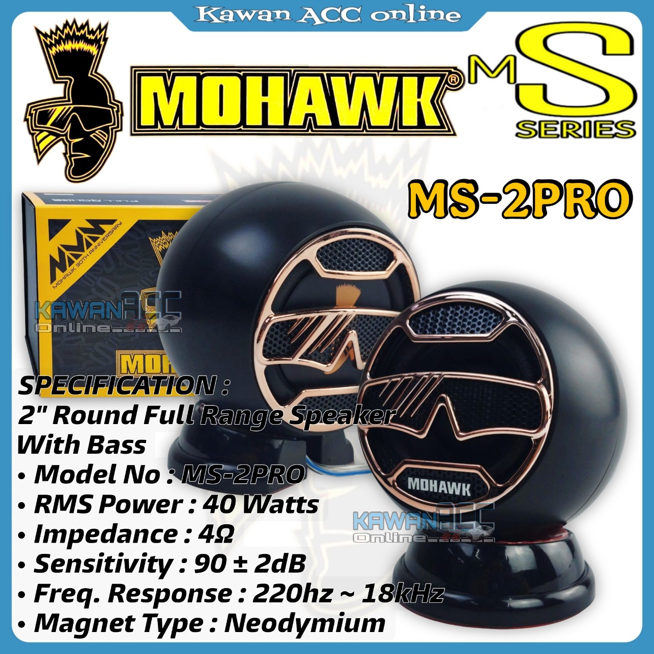 MOHAWK PRO 2"/2.5" inch Full Range Speaker High mid tweeter with Woofer ...