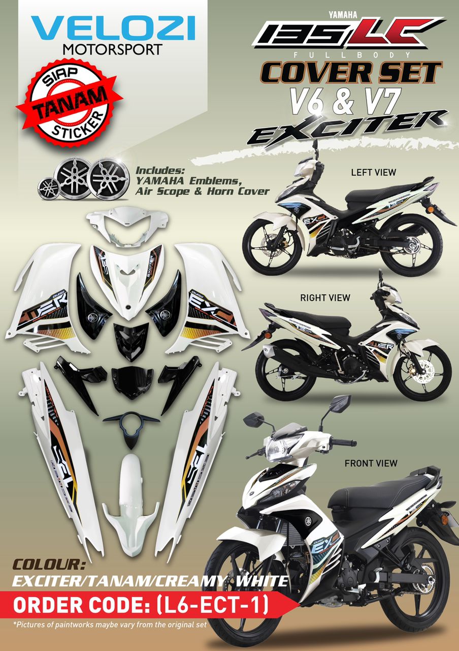 COVERSET YAMAHA LC LC135 V6 V7 CREAMY WHITE EXCITER L6-ECT-1 BODYSET ...