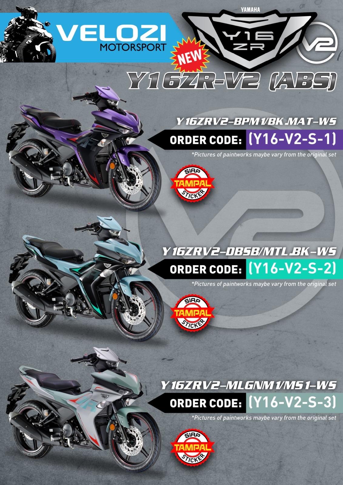 Y16 V2 COVERSET Y16ZR ORIGINAL HONG LEONG YAMAHA HLY BSM BPM1 PURPLE ...