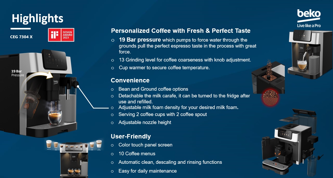 Beko Mesin Kopi Espresso Automatik Penuh (Fully Automatic Espresso Machine) CEG7304X – Pengedar ...