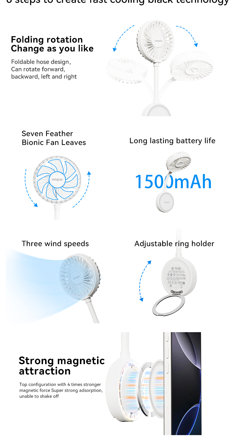 Amgras MagFan mobile phone magnetic fan portable desktop bracket kipas ...