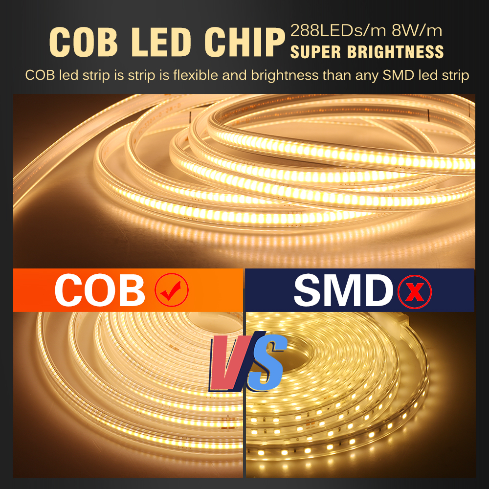 COB LED Strip Light 240V 288led/m IP67 Waterproof Super Brightness LED ...