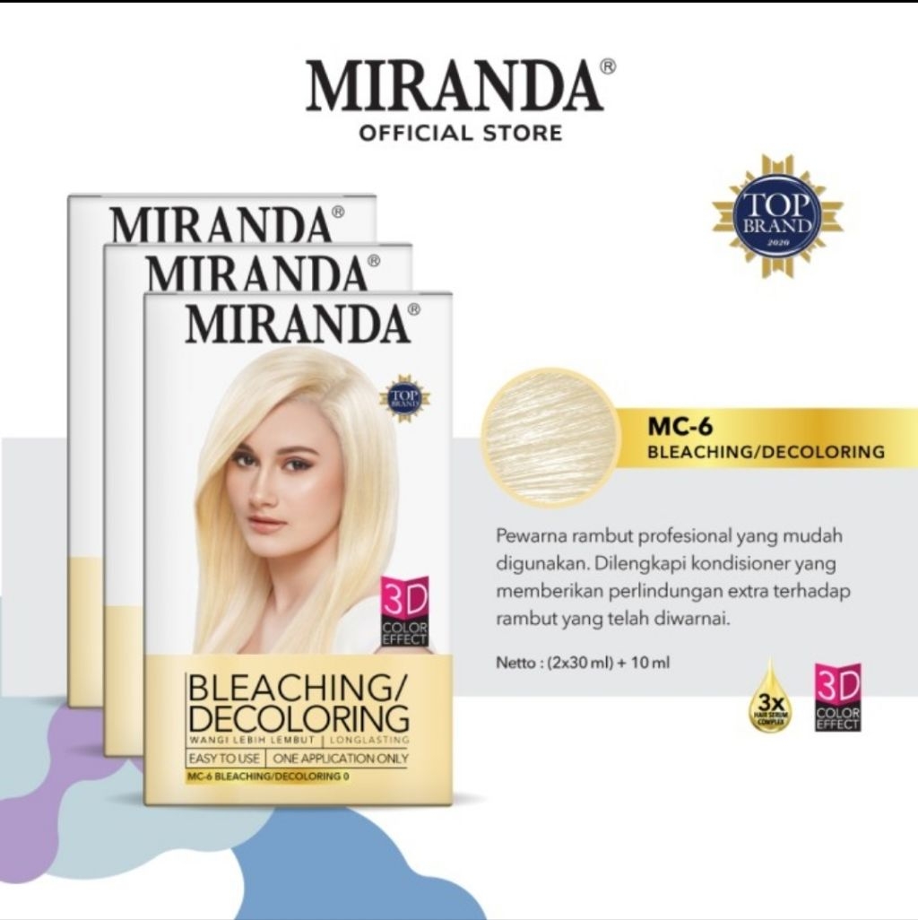 miranda bleaching hair color permanent halal/warna bleaching | Shopee ...
