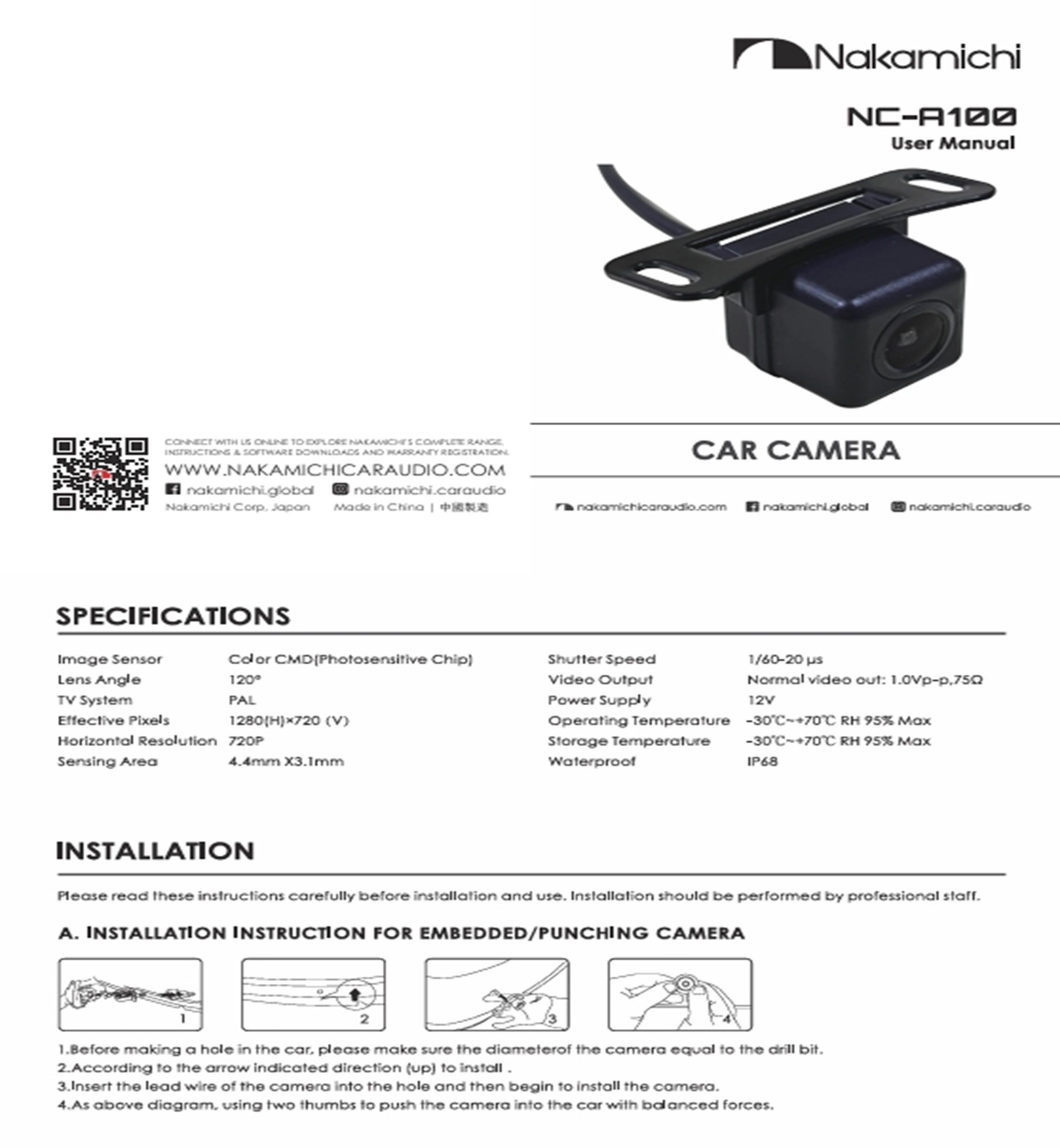 NAKAMICHI NC-A100 - REVERSE CAMERA REAR VIEW CAMERA | UNIVERSAL ...