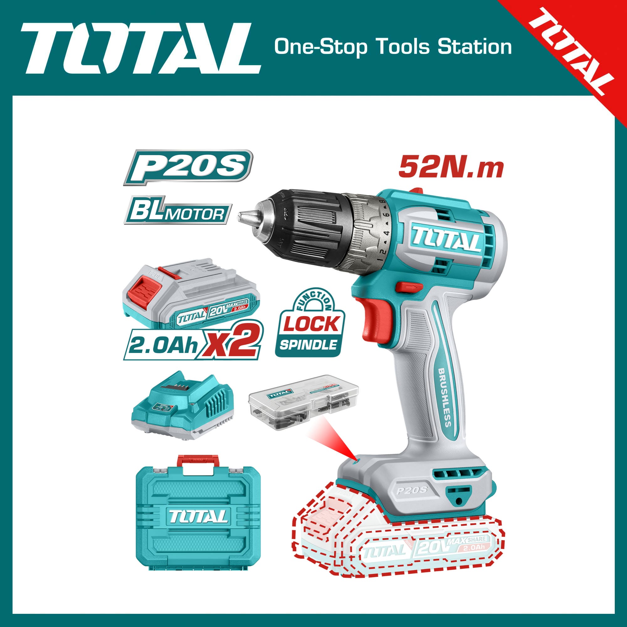 TOTAL Brushless cordless drill 20V | Shopee Malaysia