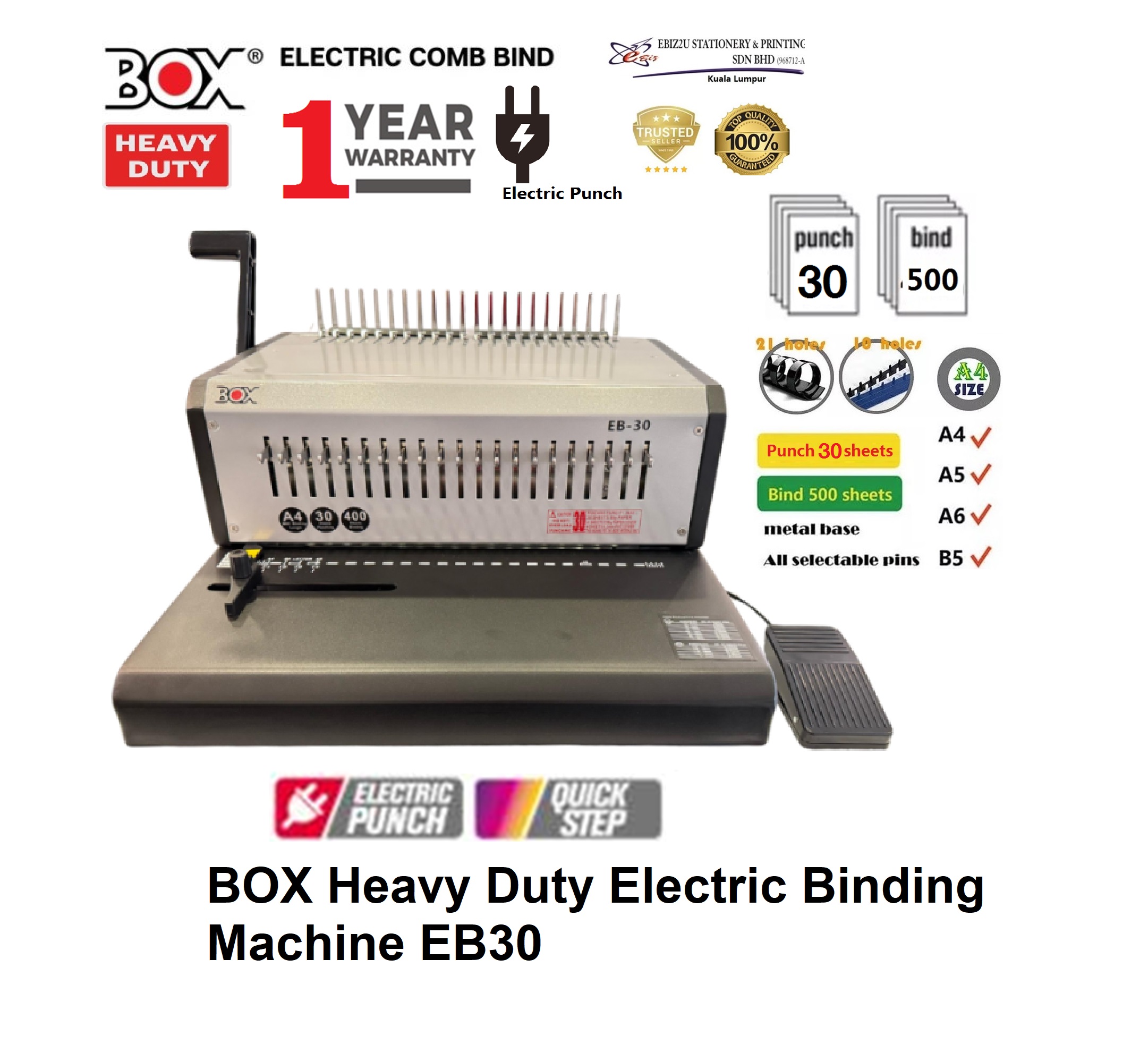 BOX Heavy Duty Electric Binding Machine EB30 (30sheets) | Shopee Malaysia