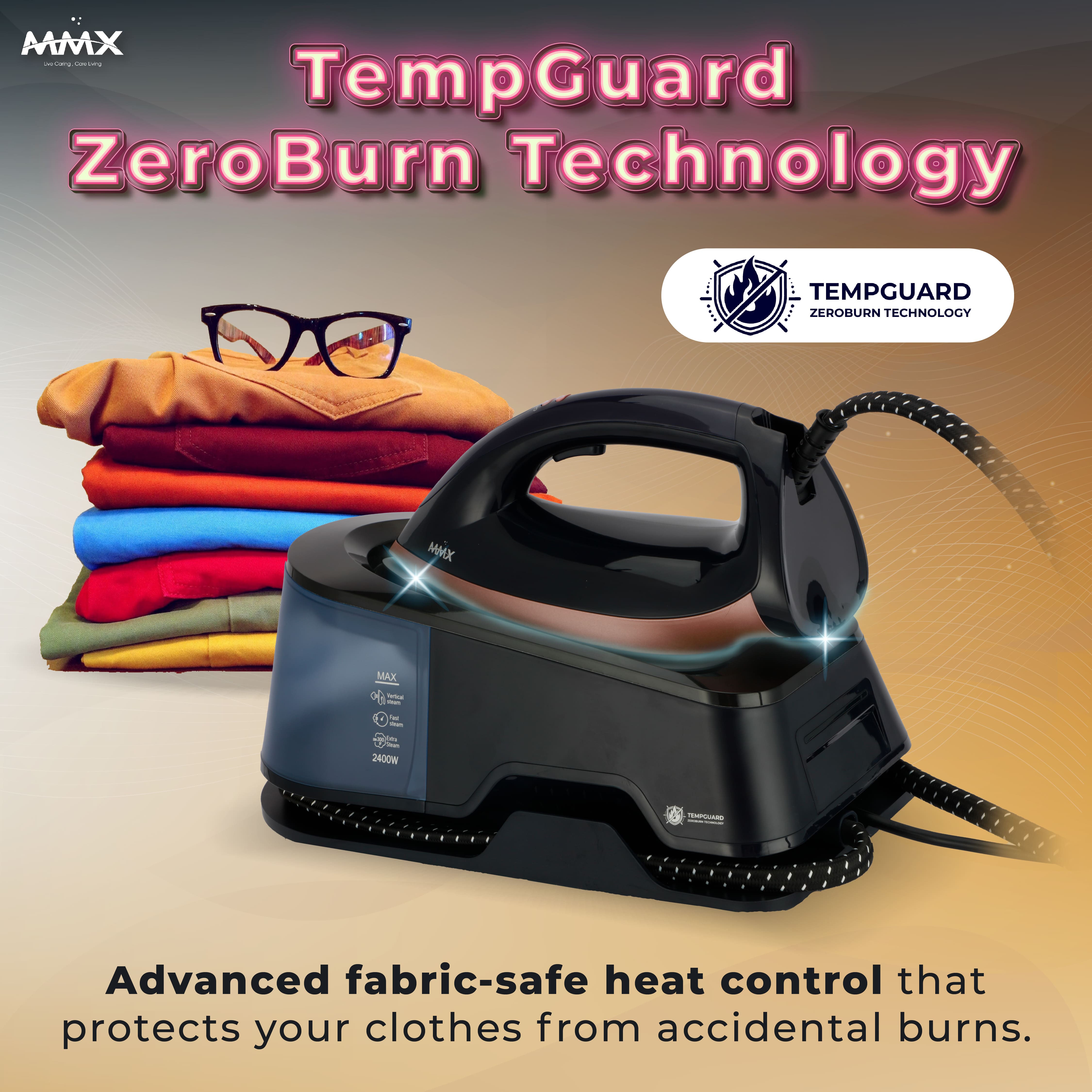 [TempGuard ZeroBurn Technology] MMX SteamXpert 9007G: 2400W 6-Bar 300g ...