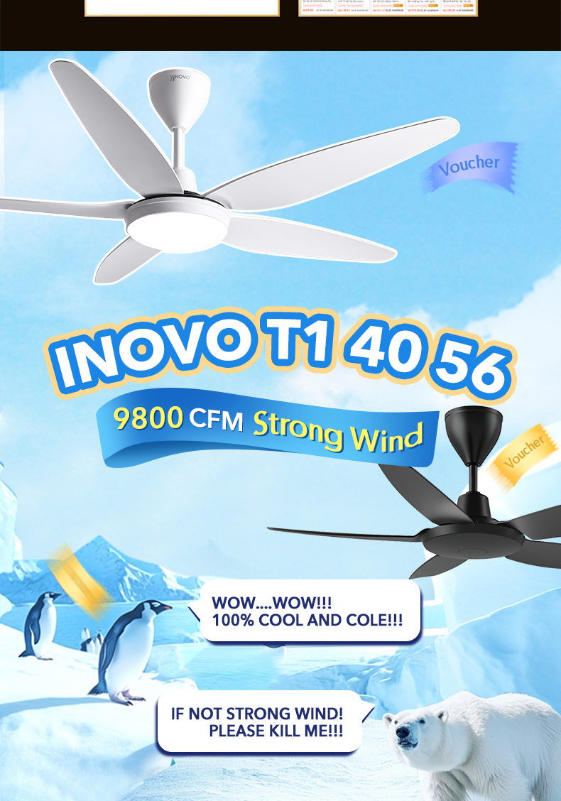 ♻75% Energy saving♻INOVO T1 40" 56" Ceiling fan with light Remote ...