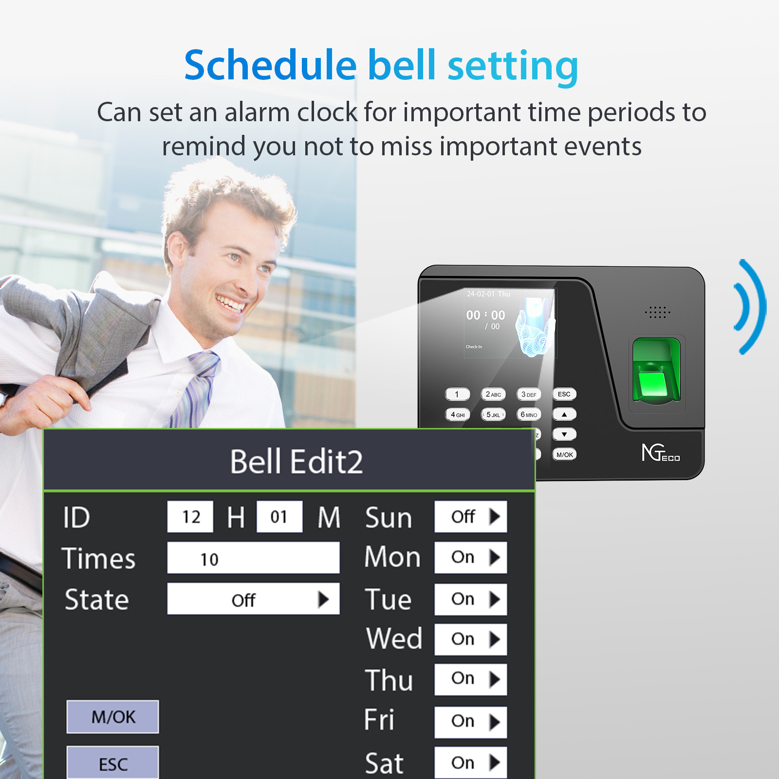 NGTeco 1000 User Fingerprint Time Attendance Machine Punch Card Machine Biometric Thumbprint ...