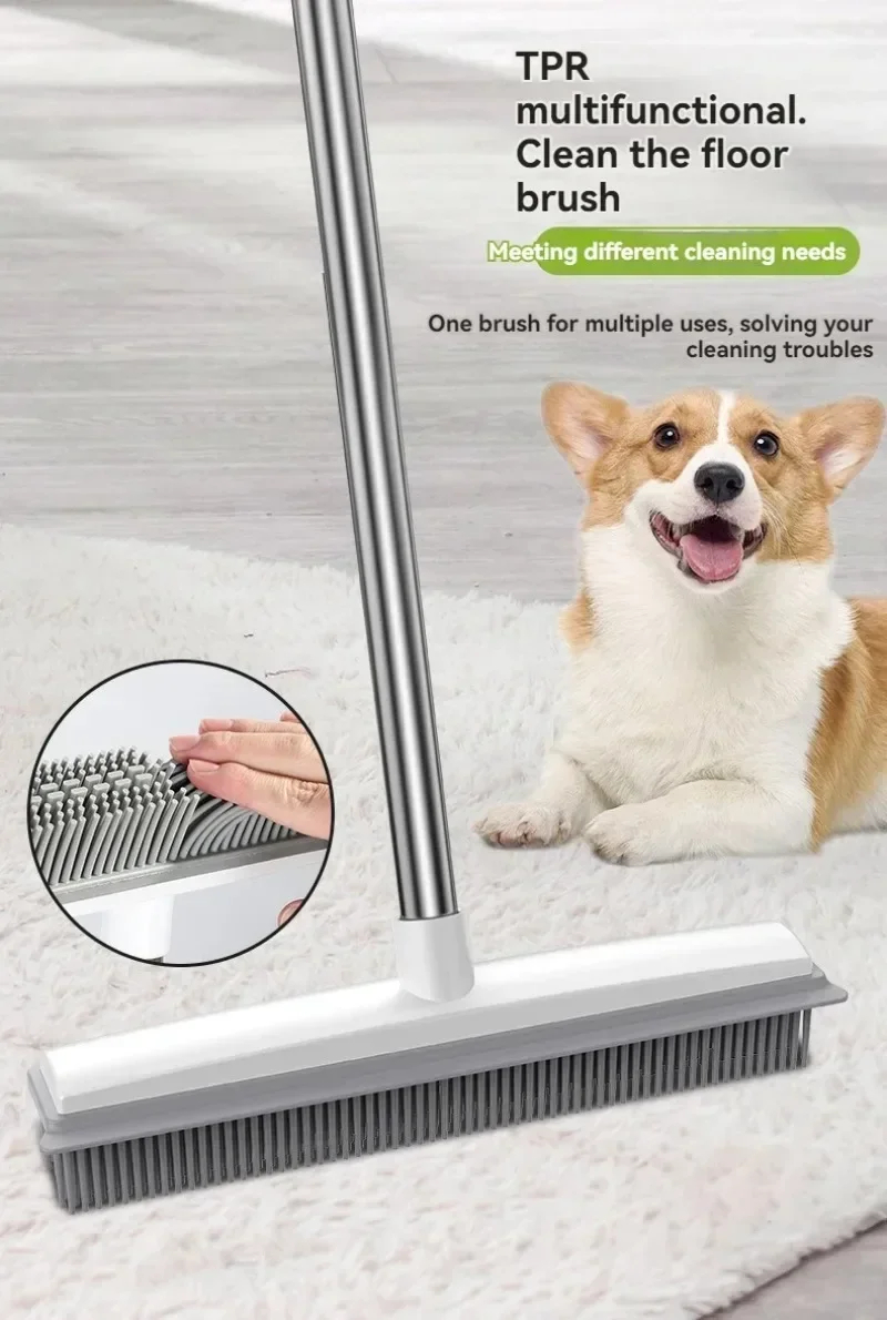 Pet Hair Remover Soft Push Rubber Broom Bristles Carpet Sweeper with ...