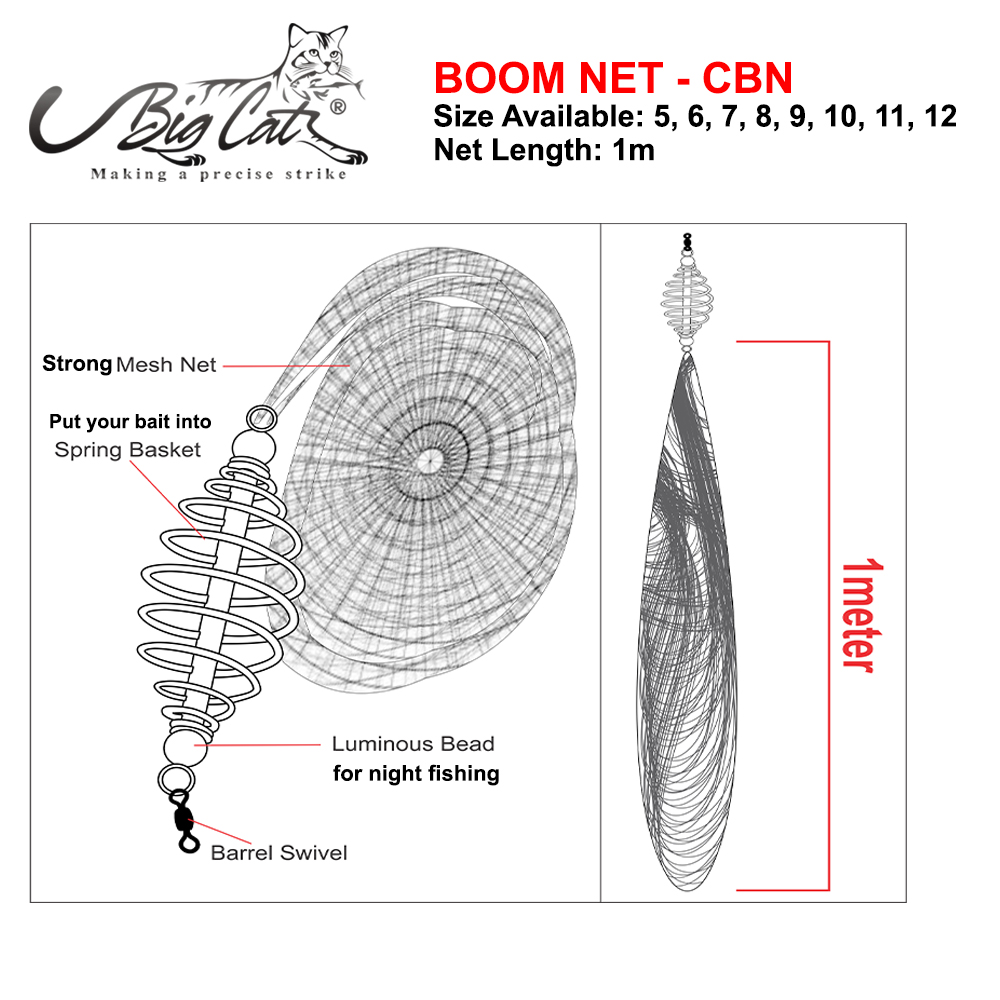 (1-2meter) Big Cat Boom Net CBN CBT Nylon Fishing Net With Spring and ...