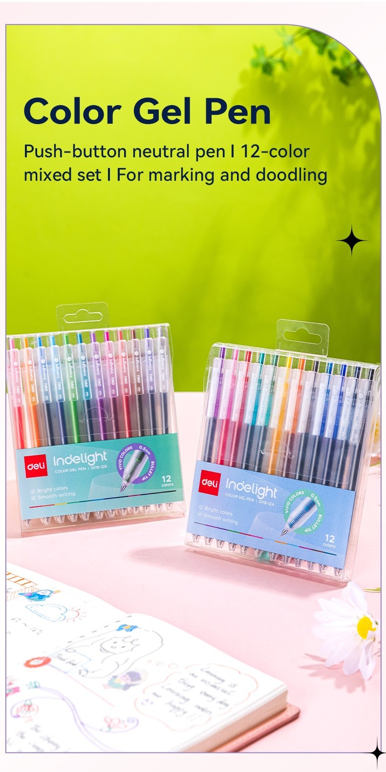 Deli Delight Gel Pen Multiple Colour Pens 0.5mm Smooth Writing Bright ...